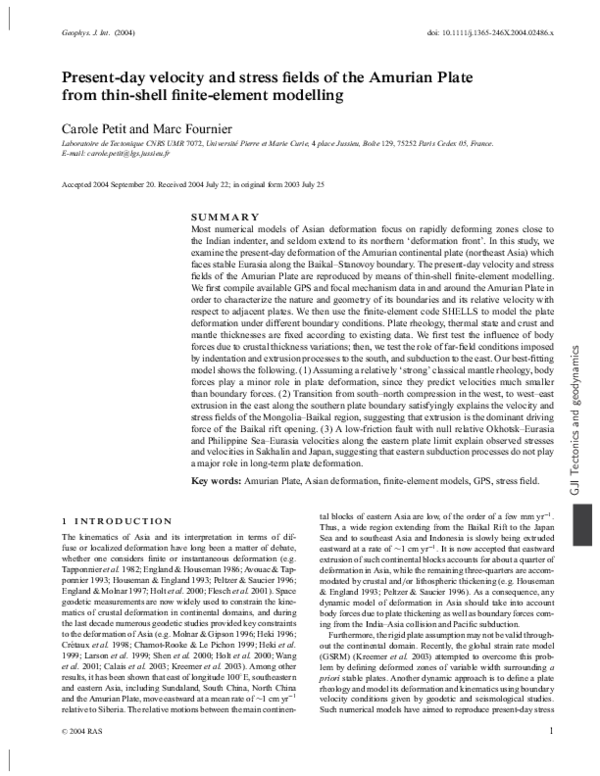(PDF) Present‐day velocity and stress fields of the Amurian Plate from ...