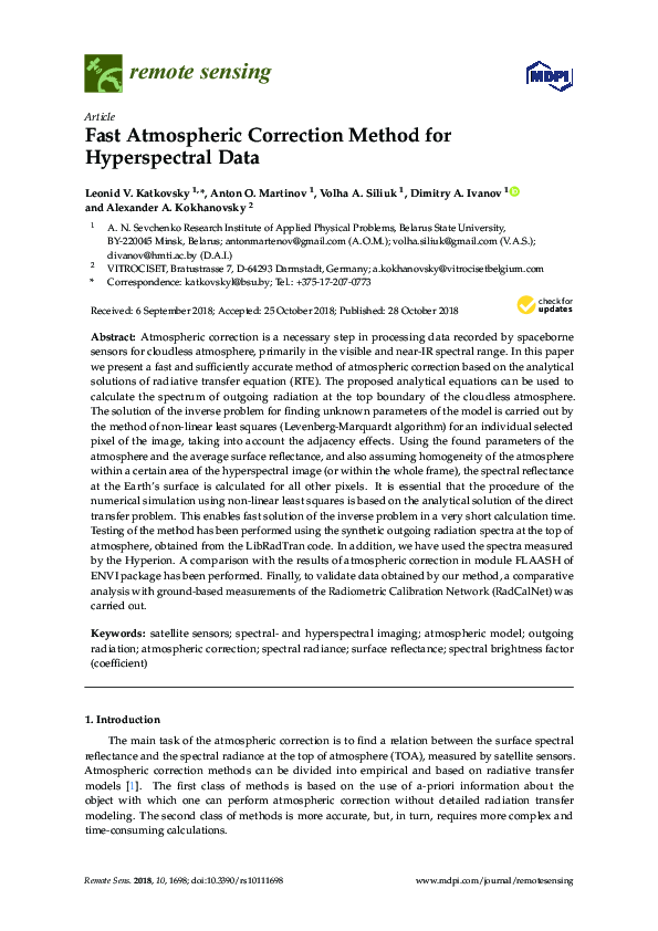 (PDF) Fast Atmospheric Correction Method for Hyperspectral Data