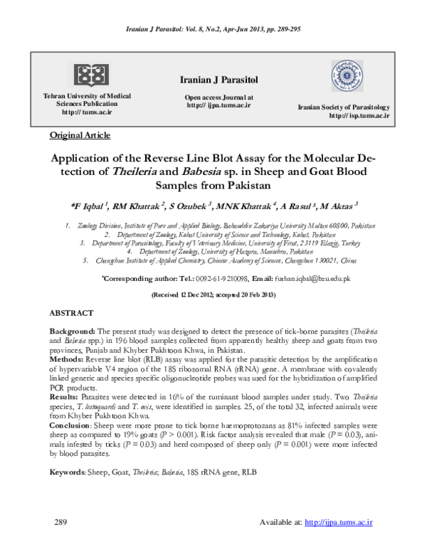(PDF) Application of the Reverse Line Blot Assay for the Molecular ...