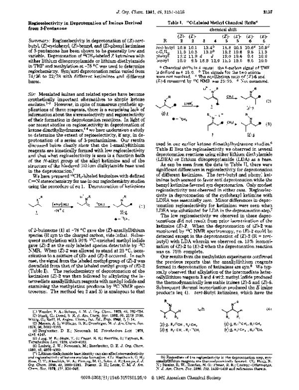 (PDF) Regioselectivity in deprotonation of imines derived from 3-pentanone