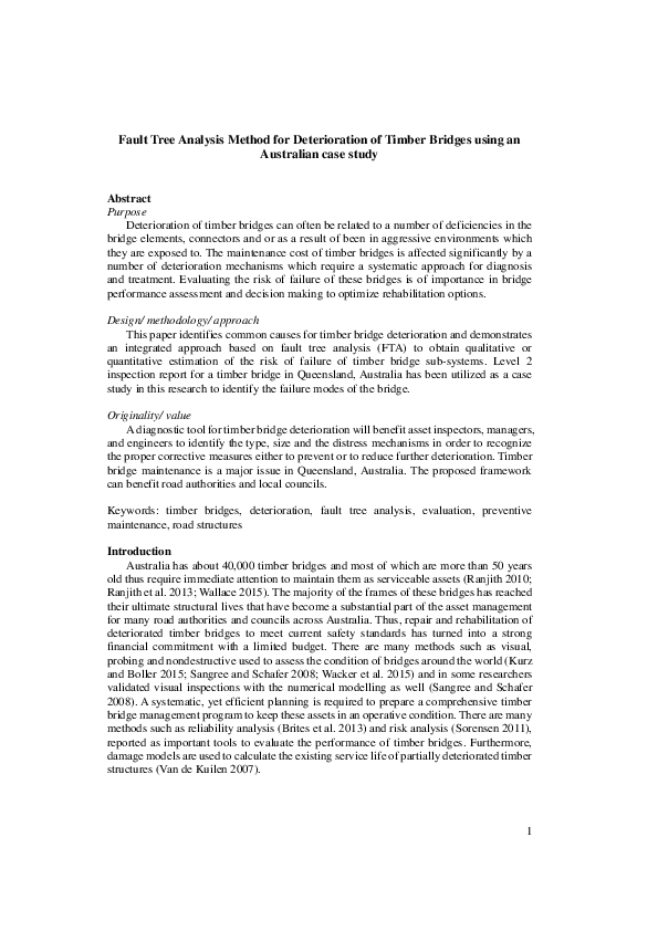 (PDF) Fault tree analysis method for deterioration of timber bridges ...