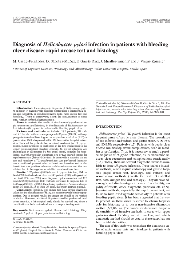 (PDF) Diagnosis of Helicobacter pylori infection in patients with ...
