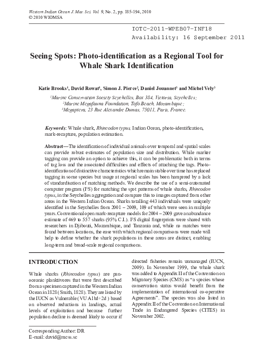 (PDF) Seeing spots: photo-identification as a regional tool for whale ...