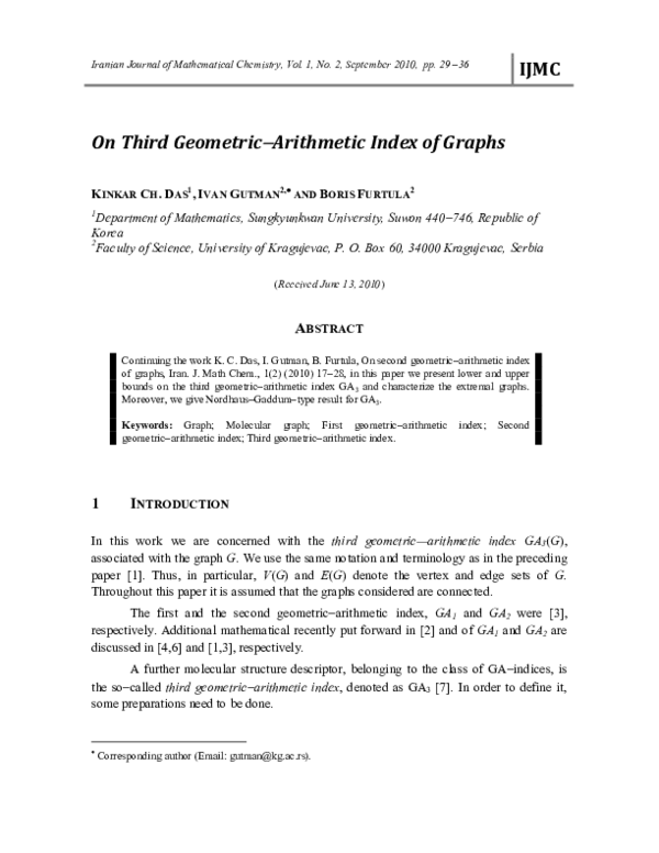 (PDF) On third geometric--arithmetic index of graphs