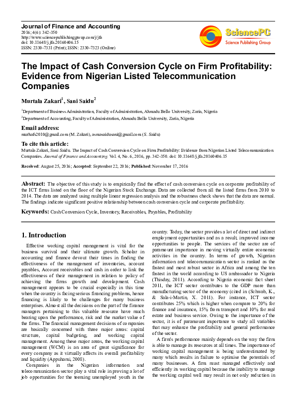 (PDF) The impact of cash conversion cycle on firm profitability