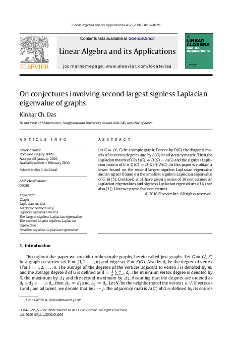 (PDF) On conjectures involving second largest signless Laplacian eigenvalue of graphs