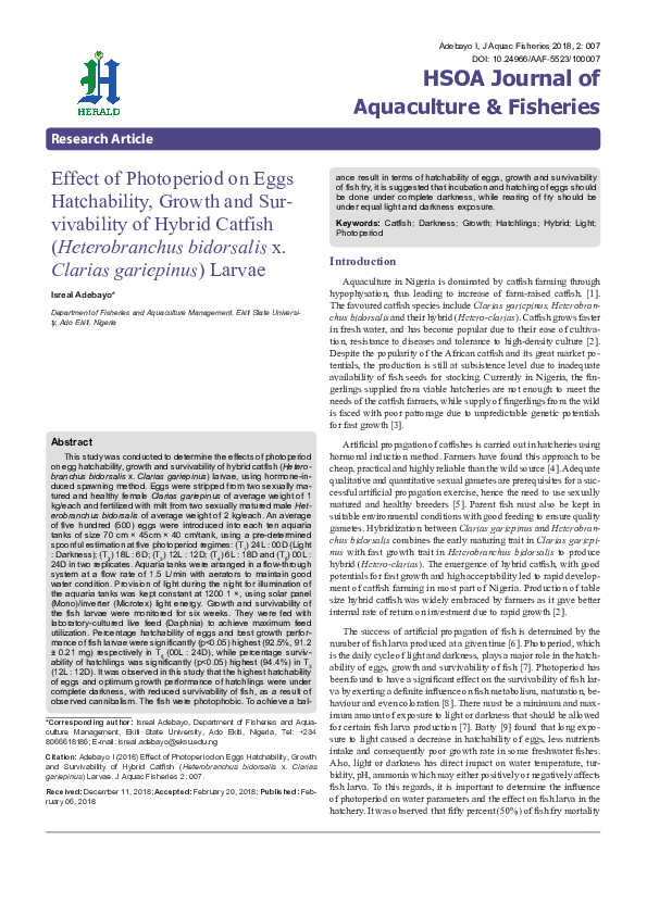 (PDF) Effect of Photoperiod on Eggs Hatchability, Growth and ...