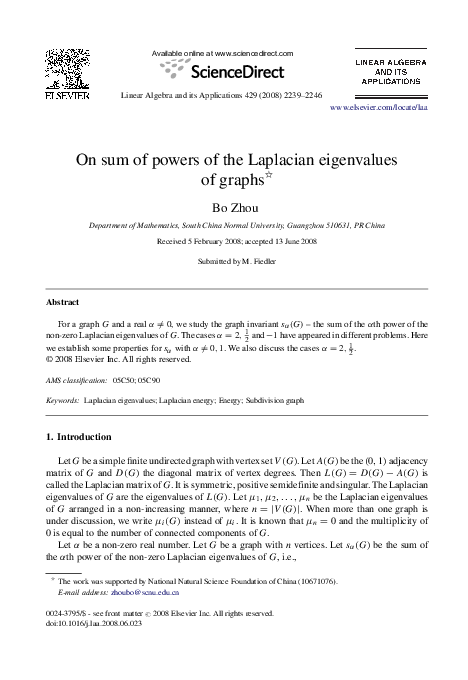 (PDF) On sum of powers of the Laplacian eigenvalues of graphs
