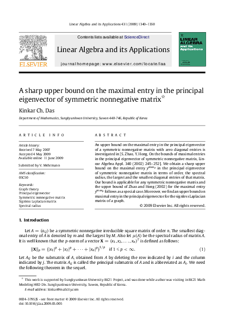 Pdf A Sharp Upper Bound On The Maximal Entry In The Principal Eigenvector Of Symmetric