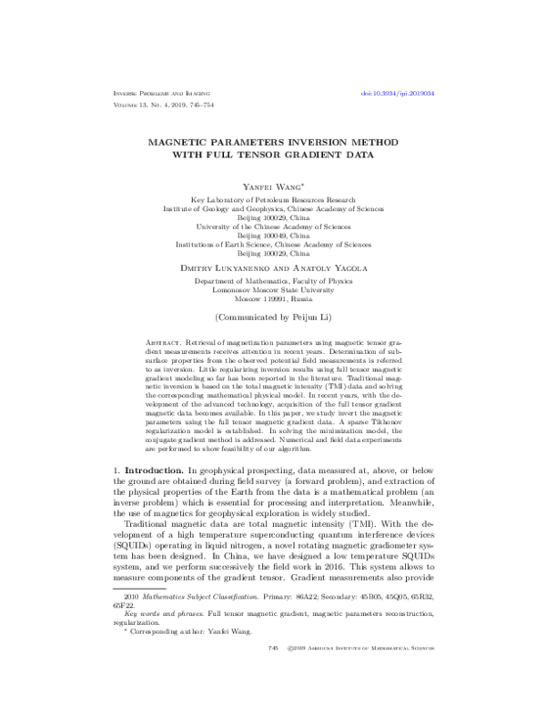 (PDF) Magnetic parameters inversion method with full tensor gradient data