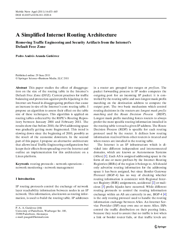 (PDF) A Simplified Internet Routing Architecture