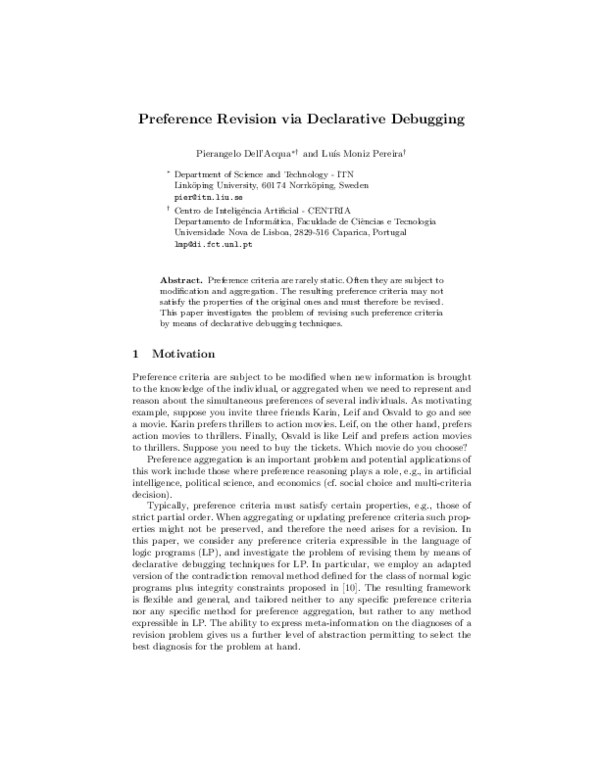 (PDF) Preference revision via declarative debugging
