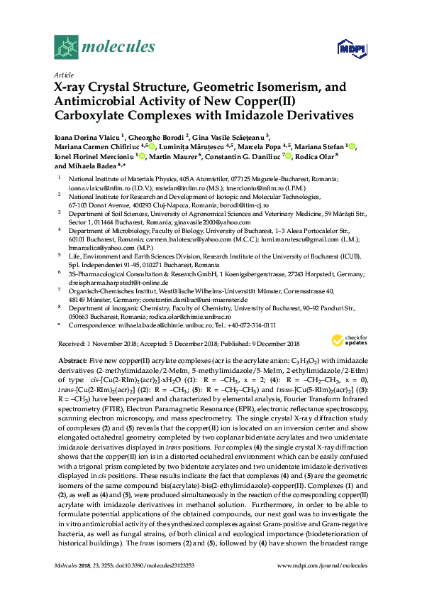 (PDF) X-ray Crystal Structure, Geometric Isomerism, and Antimicrobial Activity of New Copper(II ...