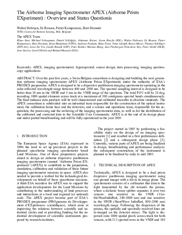 (PDF) The airborne imaging spectrometer APEX (Airborne PRISM Experiment ...