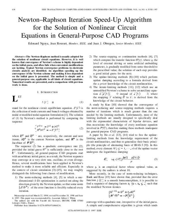 (PDF) Newton-Raphson iteration speed-up algorithm for the solution of nonlinear circuit ...