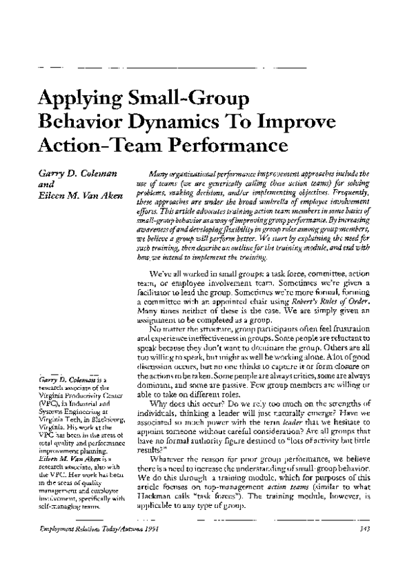 (PDF) Applying small-group behavior dynamics to improve action-team ...