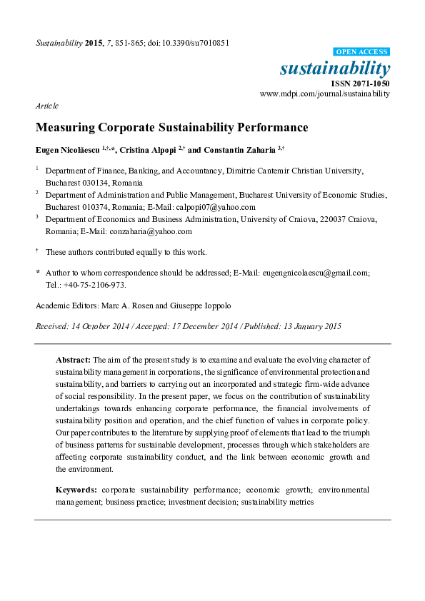 (PDF) Measuring Corporate Sustainability Performance
