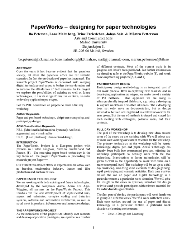 (PDF) PaperWorks – designing for paper technologies