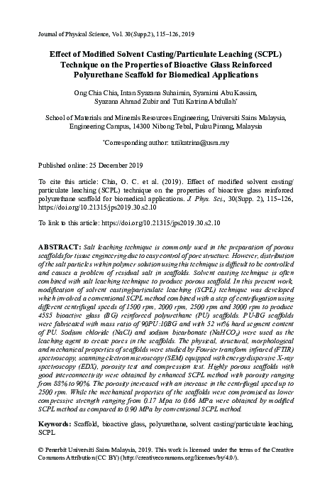 Pdf Effect Of Modified Solvent Casting Particulate Leaching Scpl Technique On The Properties