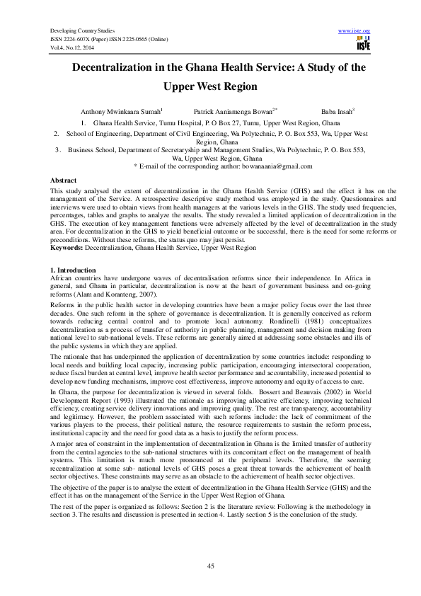 (PDF) Decentralization in the Ghana Health Service: A Study of the ...