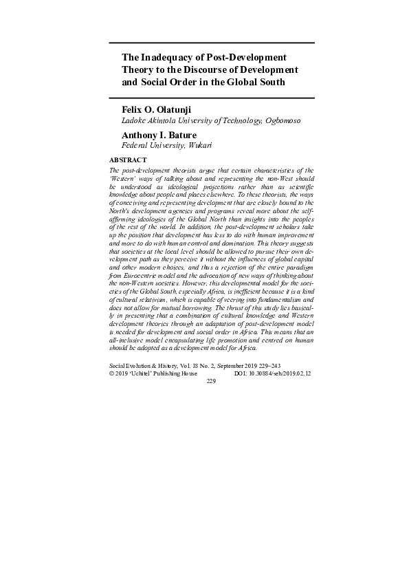 (PDF) The Inadequacy of Post-Development Theory to the Discourse of ...