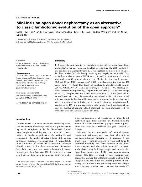(PDF) Mini-incision open donor nephrectomy as an alternative to classic ...