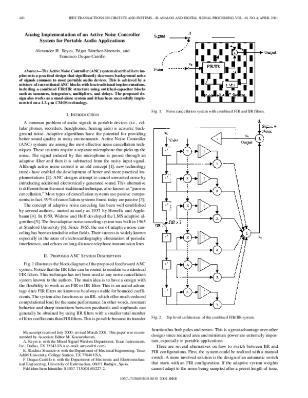 Pdf Analog Implementation Of An Active Noise Controller System For