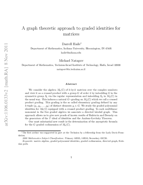 (PDF) A graph theoretic approach to graded identities for matrices