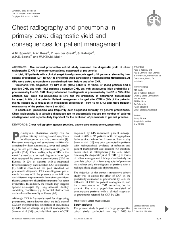 (PDF) Chest radiography and pneumonia in primary care: diagnostic yield ...
