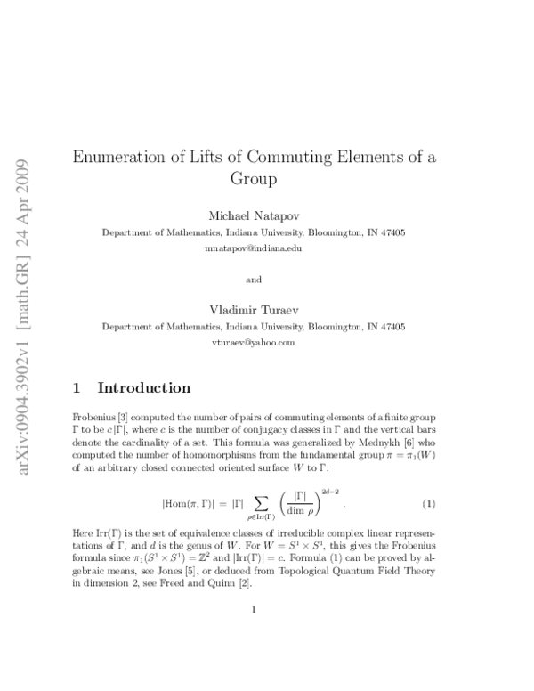 (PDF) Enumeration of lifts of commuting elements of a group