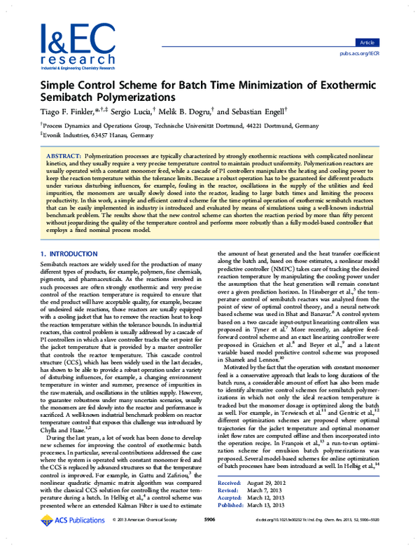 (PDF) Simple Control Scheme for Batch Time Minimization of Exothermic Semibatch Polymerizations ...