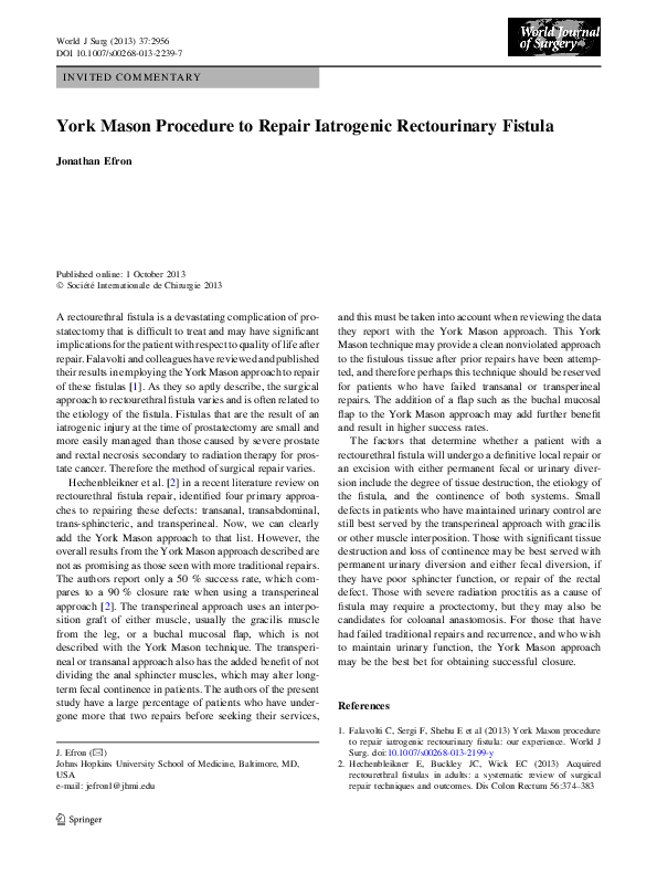 (PDF) York Mason Procedure to Repair Iatrogenic Rectourinary Fistula