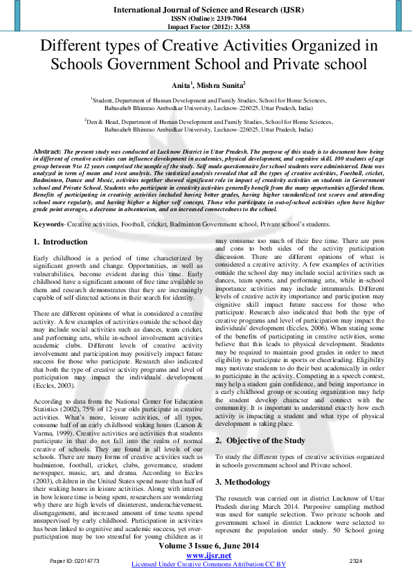 (PDF) Different types of Creative Activities Organized in Schools ...