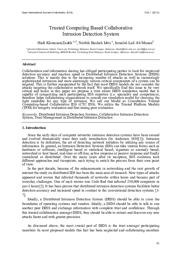 (PDF) Trusted Computing Based Collaborative Intrusion Detection System