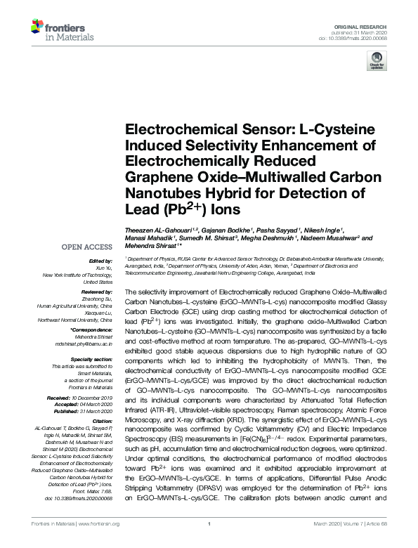 (PDF) Electrochemical Sensor: L-Cysteine Induced Selectivity Enhancement of Electrochemically ...