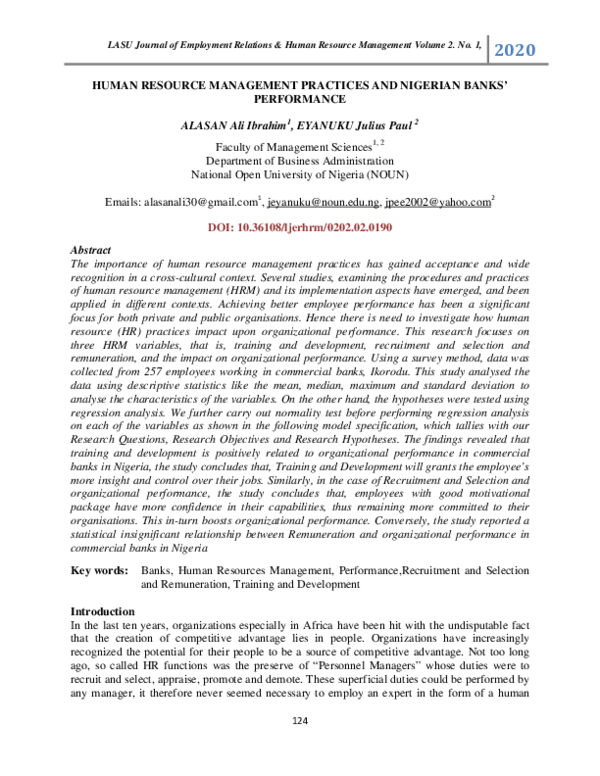 Pdf Human Resource Management Practices And Nigerian Banks Performance