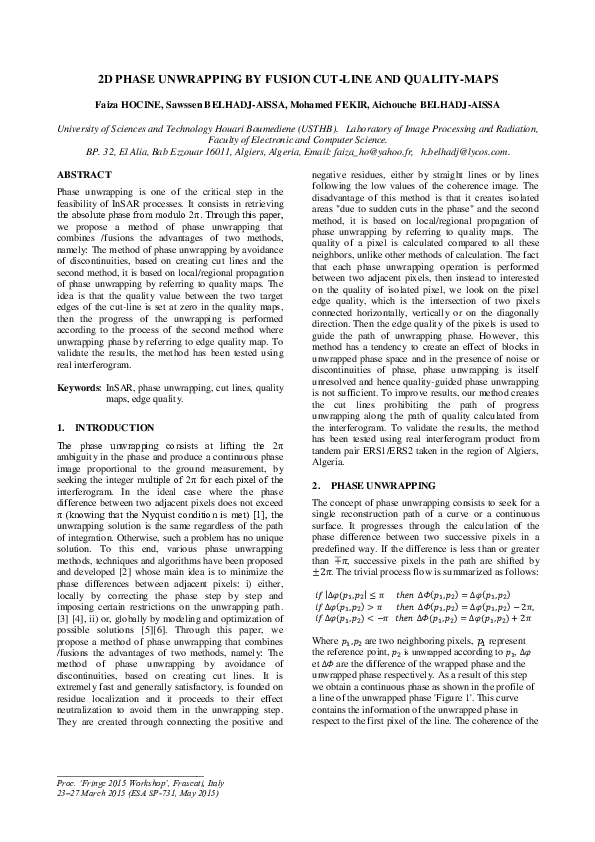 (PDF) 2D Phase Unwrapping by fusion Cut-Line and Quality-Maps