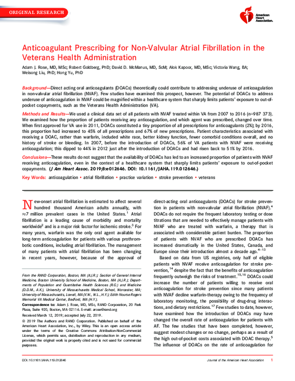 (PDF) Anticoagulant Prescribing for Non‐Valvular Atrial Fibrillation in ...