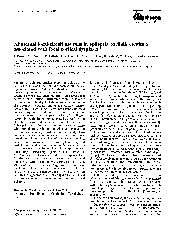 (PDF) Abnormal local-circuit neurons in epilepsia partialis continua ...