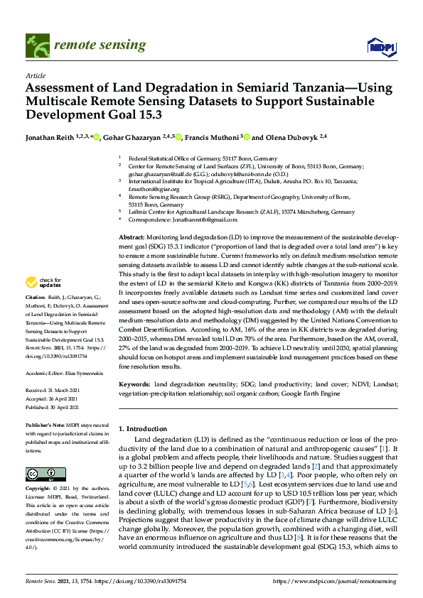 (PDF) Assessment of Land Degradation in Semiarid Tanzania—Using Multiscale Remote Sensing ...