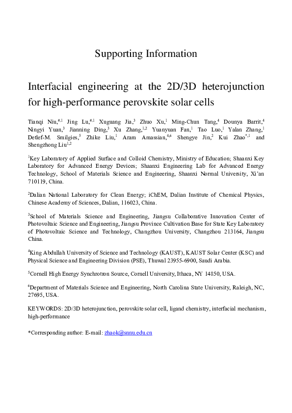 (PDF) Interfacial engineering at the 2D/3D heterojunction for high-performance perovskite solar ...