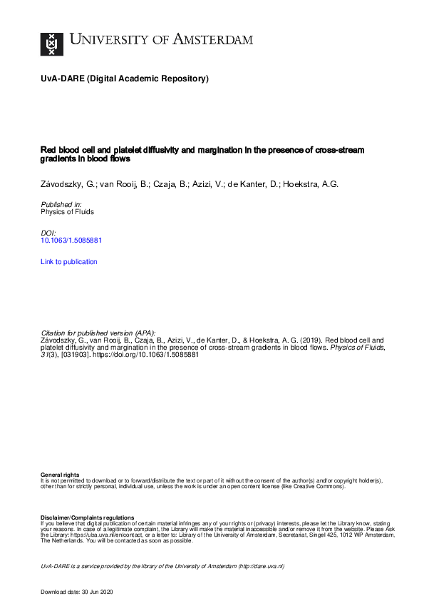 (PDF) Red blood cell and platelet diffusivity and margination in the ...