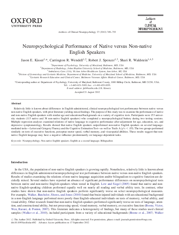 (PDF) Neuropsychological Performance of Native versus Non-native ... (PDF) Neuropsychological Performance of Native versus Non-native ...