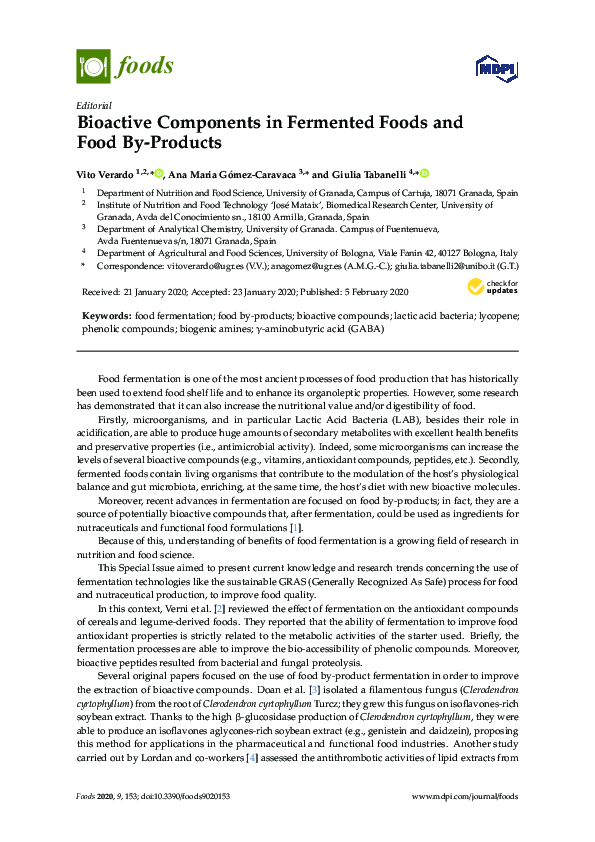 (PDF) Bioactive Components in Fermented Foods and Food By-Products