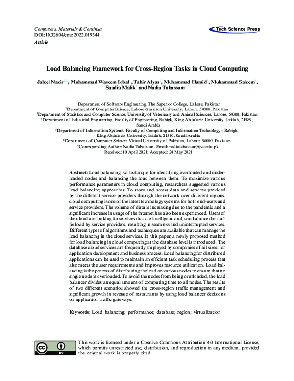 Pdf Load Balancing Framework For Cross Region Tasks In Cloud Computing 
