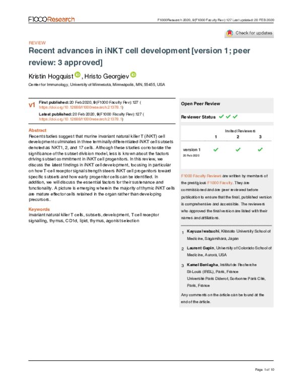 (PDF) Recent advances in iNKT cell development