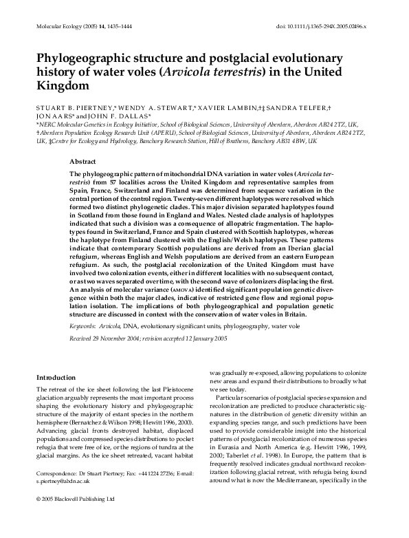 (PDF) Phylogeographic structure and postglacial evolutionary history of ...