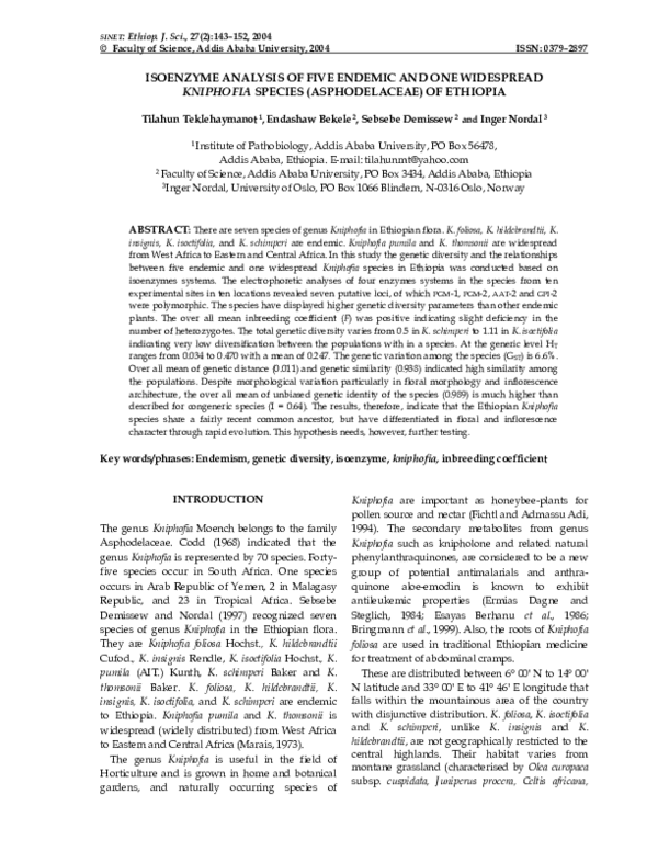 (PDF) Isoenzyme analysis of five endemic and one widespread Kniphofia ...