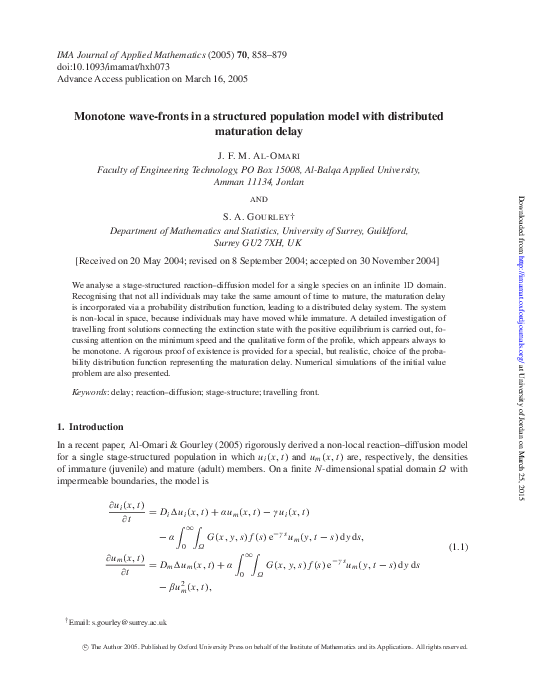 Pdf Monotone Wave Fronts In A Structured Population Model With Distributed Maturation Delay