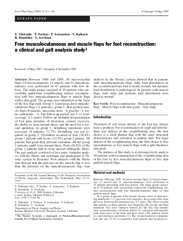 (PDF) Free musculocutaneous and muscle flaps for foot reconstruction: a ...